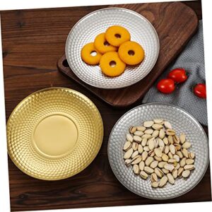 Zerodeko 3pcs Hammered Fruit Plate round salad plates metal dinner plate large dinner plate camping tableware plate fish serving platter Disc Japanese-style child Stainless steel food plate