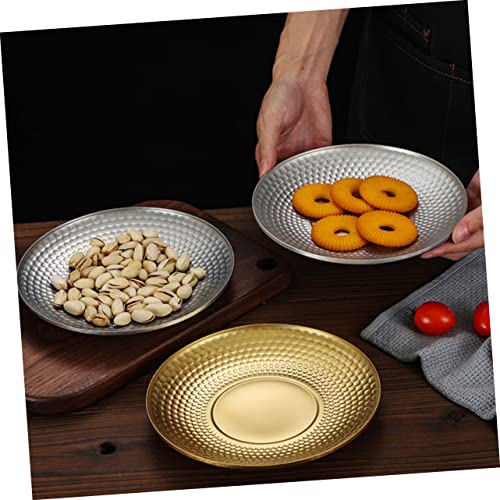 Zerodeko 3pcs Hammered Fruit Plate round salad plates metal dinner plate large dinner plate camping tableware plate fish serving platter Disc Japanese-style child Stainless steel food plate