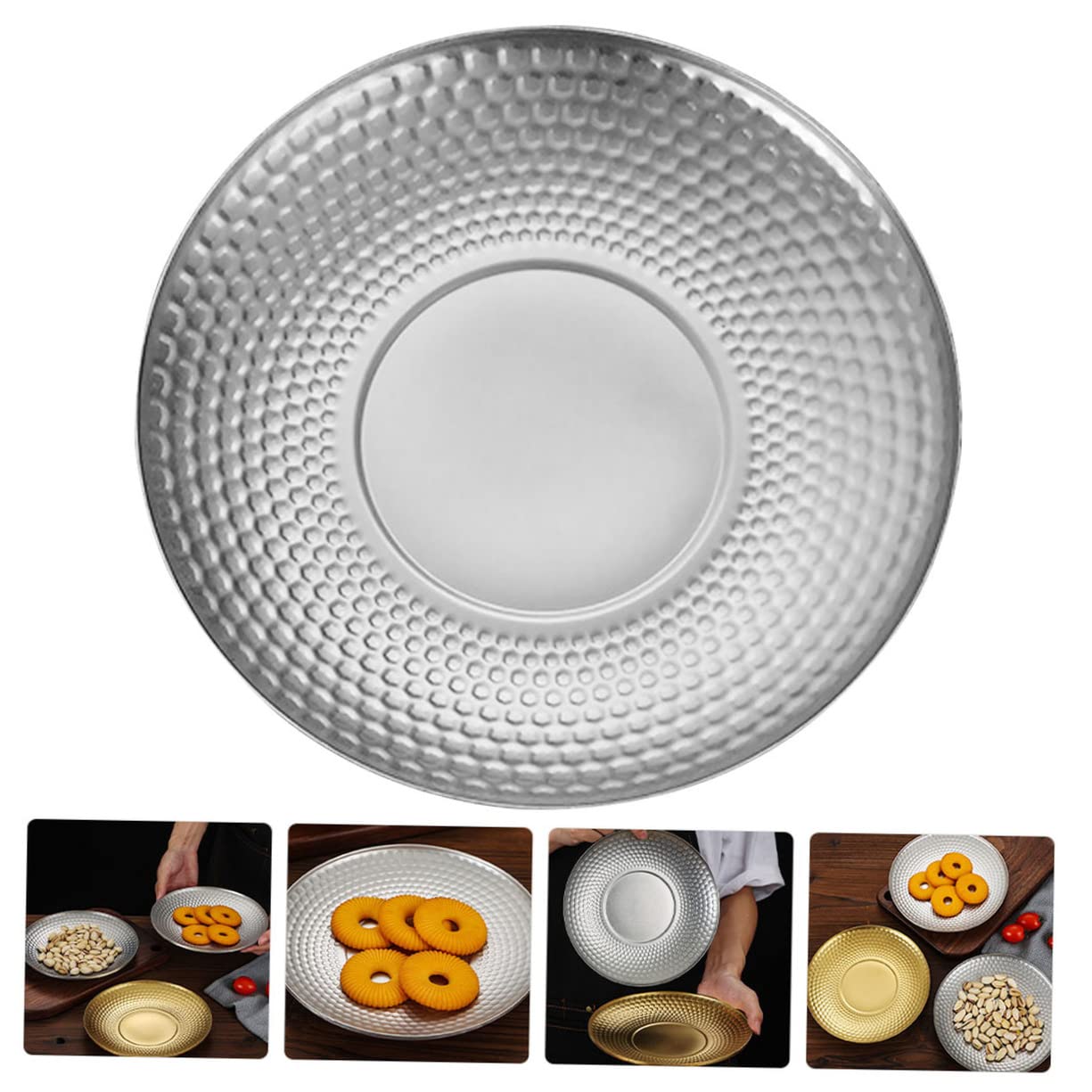 Hemoton Hammered Fruit Plate Fish Serving Platter Kids Trays for Eating Seashell Decor Outdoor Plate Dinner Plate Metal Appetizer Plate Disc Outdoor Board Stainless Steel Camping