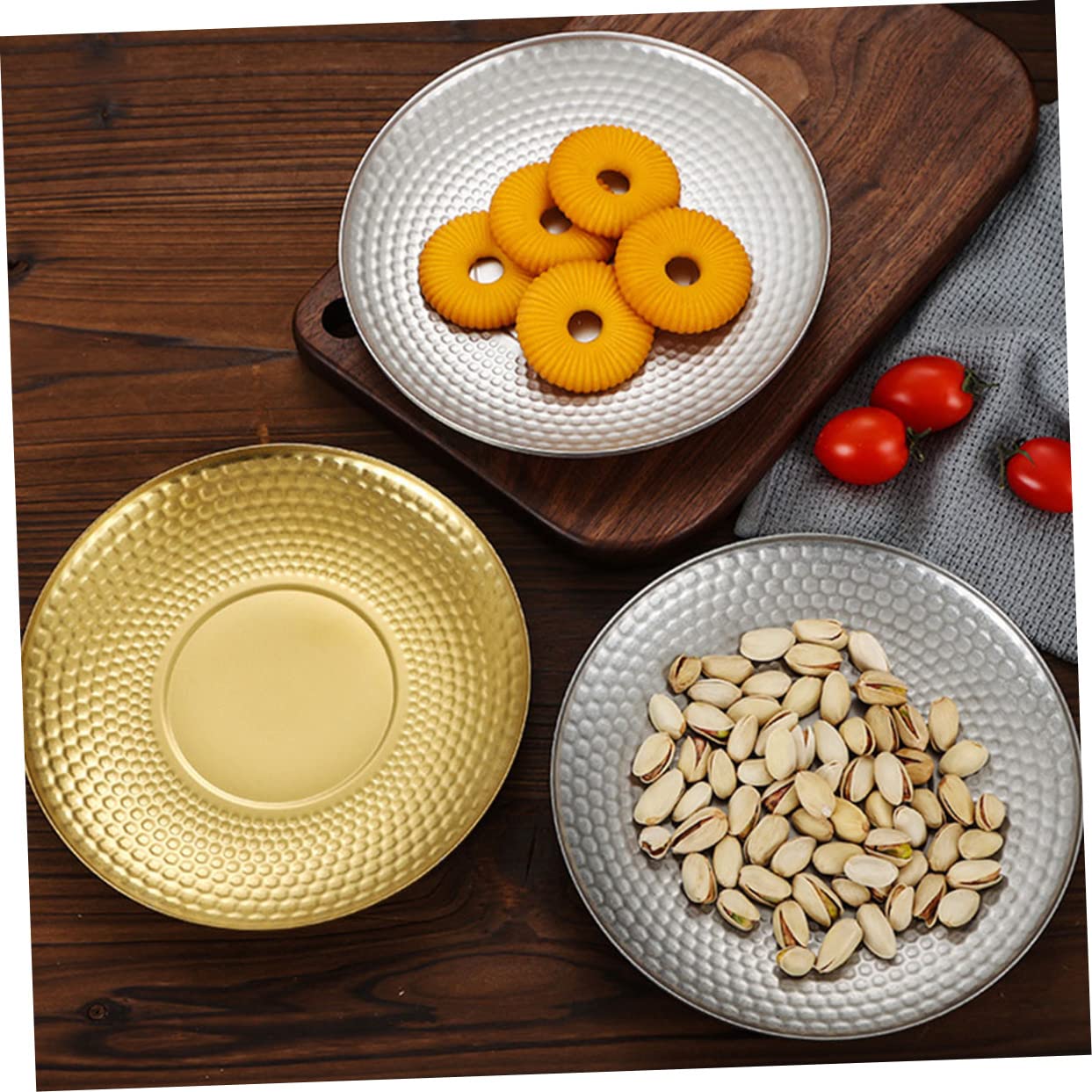 Hemoton Hammered Fruit Plate Fish Serving Platter Kids Trays for Eating Seashell Decor Outdoor Plate Dinner Plate Metal Appetizer Plate Disc Outdoor Board Stainless Steel Camping