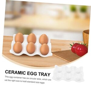 Cabilock 1 Pc ceramic egg tray egg filler flats kitchen egg storage flats fridge egg holder quail egg cartons egg crates egg dispenser egg carrier egg flats mustard ceramics white non-slip