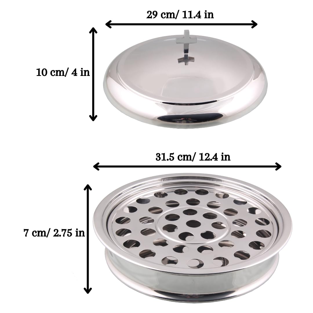 Mayur Exports Communion Ware Holy Wine Serving Tray with A Lid & A Stacking Bread Plate with A Lid + 40 Cups - Stainless Steel (Mirror/Silver)