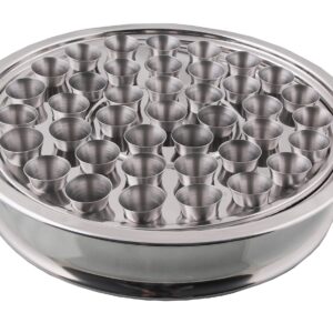 Mayur Exports Communion Ware Holy Wine Serving Tray with A Lid & A Stacking Bread Plate with A Lid + 40 Cups - Stainless Steel (Mirror/Silver)