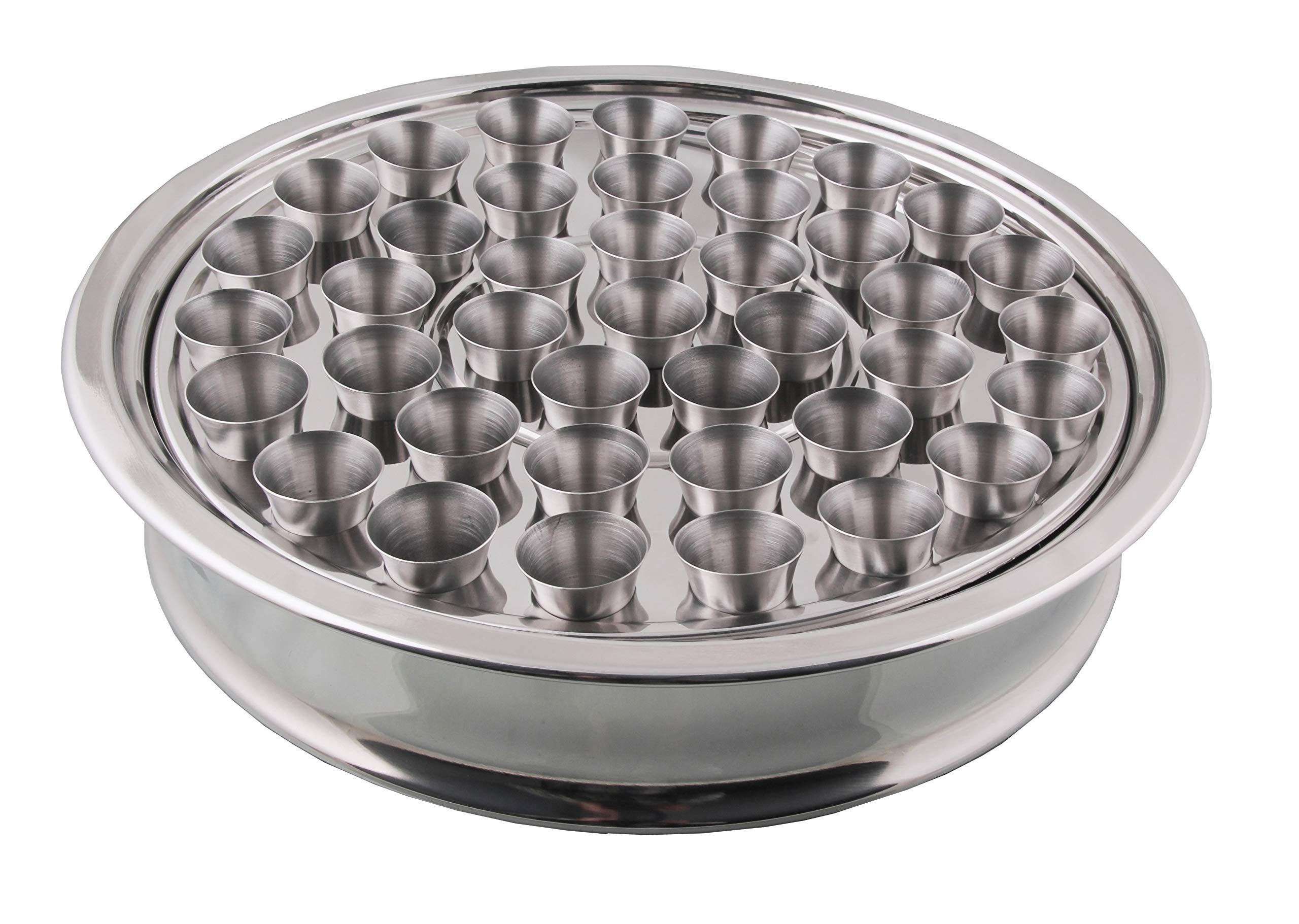 Mayur Exports Communion Ware Holy Wine Serving Tray with A Lid & A Stacking Bread Plate with A Lid + 40 Cups - Stainless Steel (Mirror/Silver)