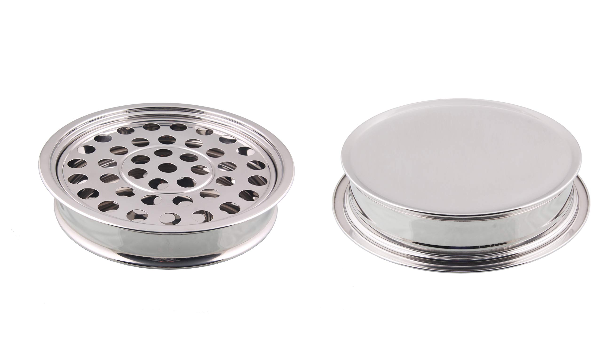 Mayur Exports Communion Ware Holy Wine Serving Tray with A Lid & A Stacking Bread Plate with A Lid + 40 Cups - Stainless Steel (Mirror/Silver)