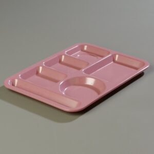 Carlisle FoodService Products Plastic Meal Tray, Left-Handed, 14 x 10 Inches, Melamine, 12-Pack, Rose Granite