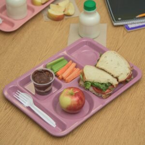 Carlisle FoodService Products Plastic Meal Tray, Left-Handed, 14 x 10 Inches, Melamine, 12-Pack, Rose Granite