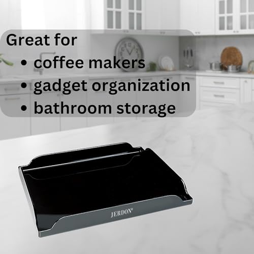 Jerdon Black Coffee Maker Tray - 8" by 10" Plastic Tray for Countertop Organization - Raised Edges Designed to Hold Spilled Liquid & Containers - Great for Kitchens or Bathroom Vanity - CMT10B