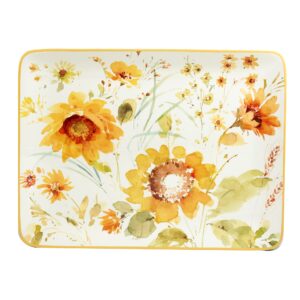 certified international sunflowers forever rectangular platter, 16" x 12" x 1.25", large, multicolor