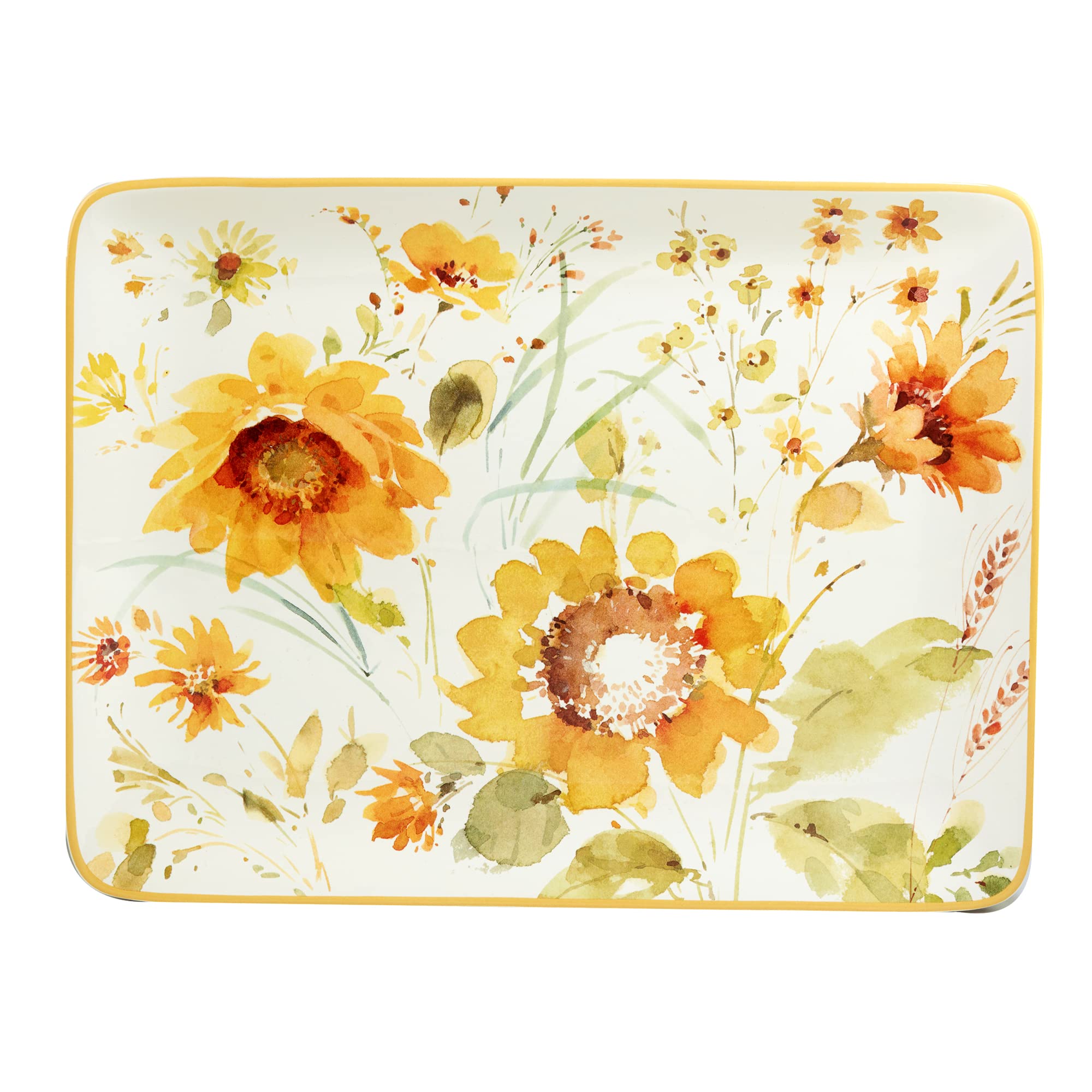 Certified International Sunflowers Forever Rectangular Platter, 16" x 12" x 1.25", Large, Multicolor