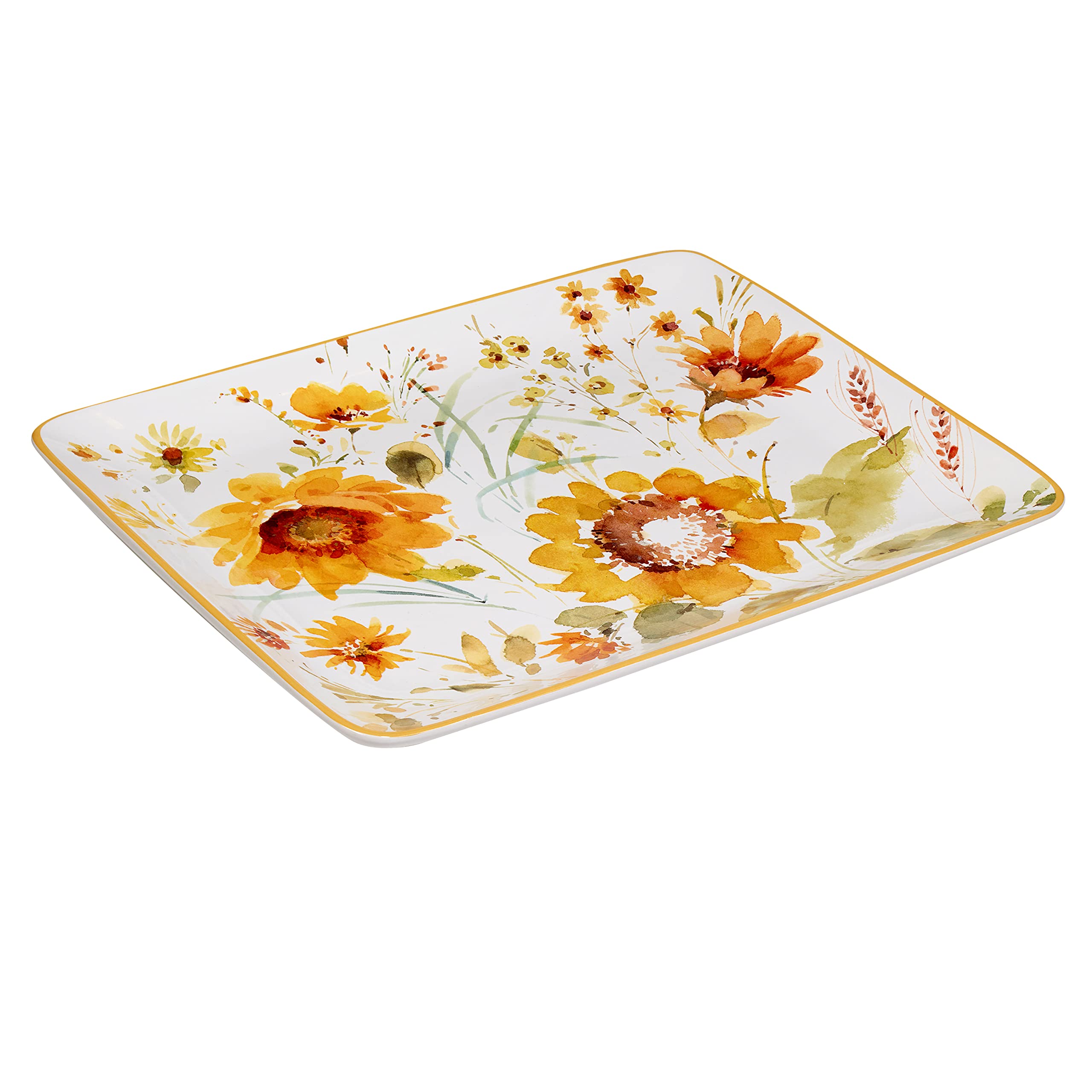 Certified International Sunflowers Forever Rectangular Platter, 16" x 12" x 1.25", Large, Multicolor