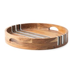 juliska stonewood stripe round tray - natural multi