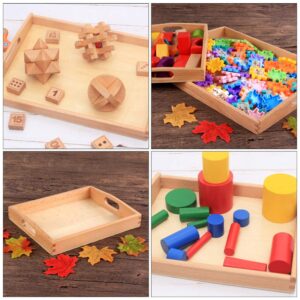 Kisangel Wooden Storage Tray Kids Toy Box Tray Serving Tray with Handle Multi Use Storage Plate Board for Tea Food Makeup Items Sundries Size M