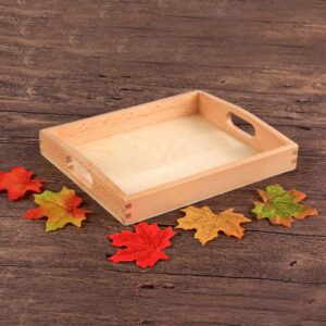 Kisangel Wooden Storage Tray Kids Toy Box Tray Serving Tray with Handle Multi Use Storage Plate Board for Tea Food Makeup Items Sundries Size M