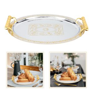 UPKOCH Metal Serving Tray Stainless Steel Fruits Tray Snacks Tray Dessert Serving Tray Coffee Table Tray Cosmetics Jewelry Decorative Serving Tray for Home Kitchen Golden Extra Large Serving Tray