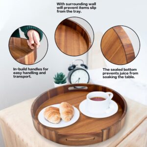 Full Solid Round Decorative Serving Tray | Farmhouse Style Acacia Wood Trays for Ottoman Coffee Table Bath Counter Organizer Tray | Kitchen Tray Platter Living Room Candle Decor | for All Occasion