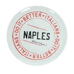 Tognana Porcelain Italian Style Pizza Plate, Naples, 13-inch, White, Red, Black