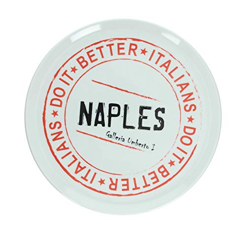 Tognana Porcelain Italian Style Pizza Plate, Naples, 13-inch, White, Red, Black