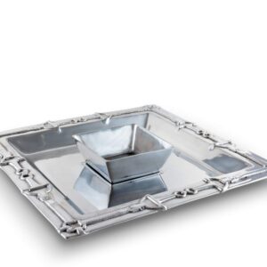 Arthur Court Equestrian Chip and Dip Platter in Bit Pattern with Removable Bowl - Sand Casted in Aluminum with Artisan Quality Hand Polished Designer Tarnish-Free Horse Décor 15 inch Square