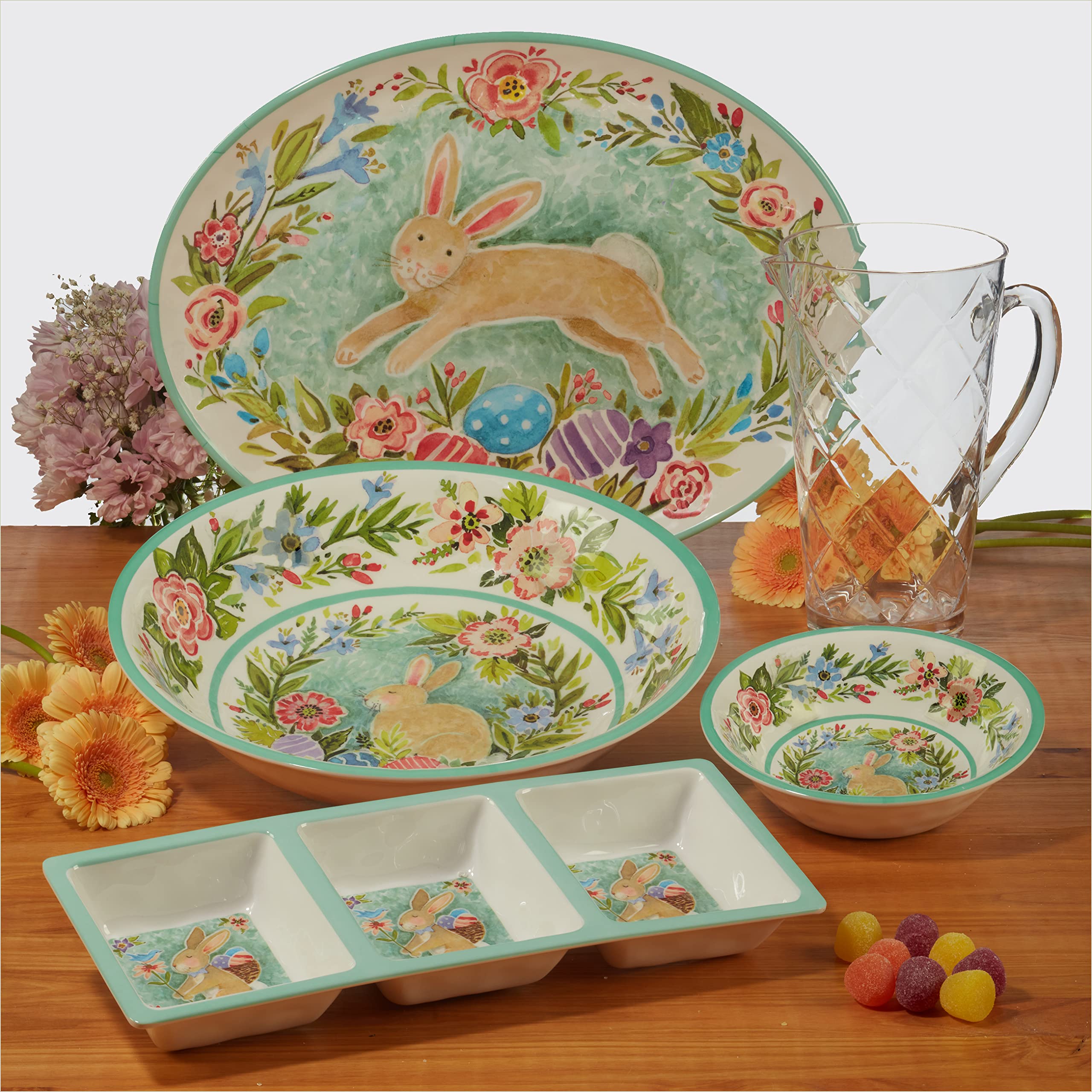 Certified International Joy of Easter Melamine 2 Piece Platter Set, Multicolor, Large