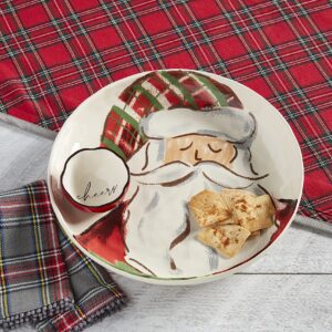 Mud Pie Tartan Christmas Santa Chip & Dip Set, chip 13" dia | dip 2 1/4" x 3 1/2" dia, Multi