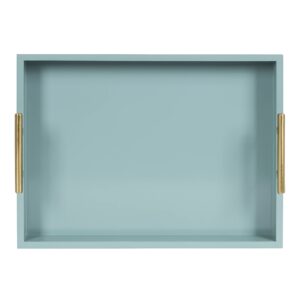 Kate and Laurel Lipton Decorative Modern Rectangular Tray, 17 x 12, Spa Blue and Gold, Chic Serving Tray for Storage, Organization, and Display