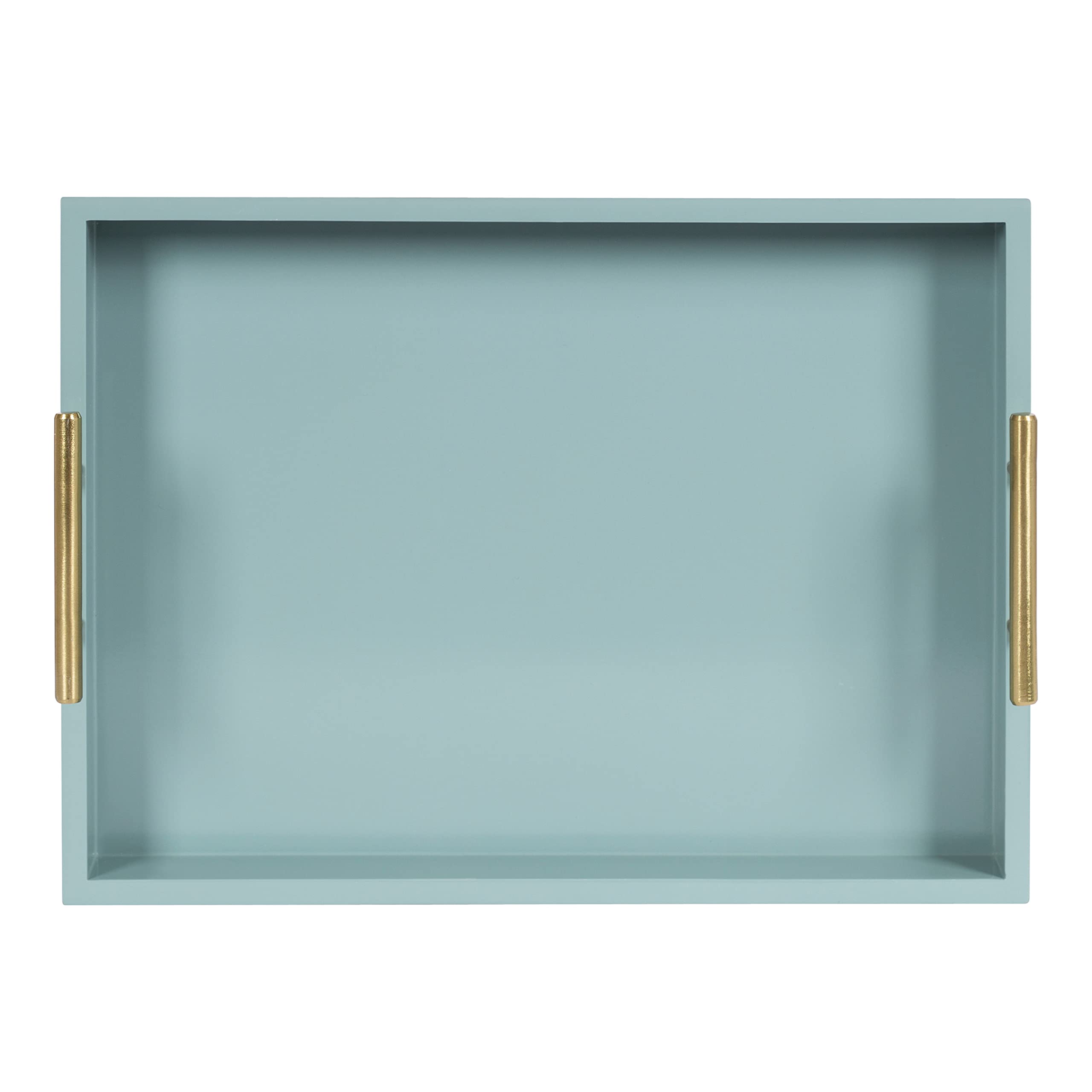 Kate and Laurel Lipton Decorative Modern Rectangular Tray, 17 x 12, Spa Blue and Gold, Chic Serving Tray for Storage, Organization, and Display