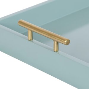 Kate and Laurel Lipton Decorative Modern Rectangular Tray, 17 x 12, Spa Blue and Gold, Chic Serving Tray for Storage, Organization, and Display