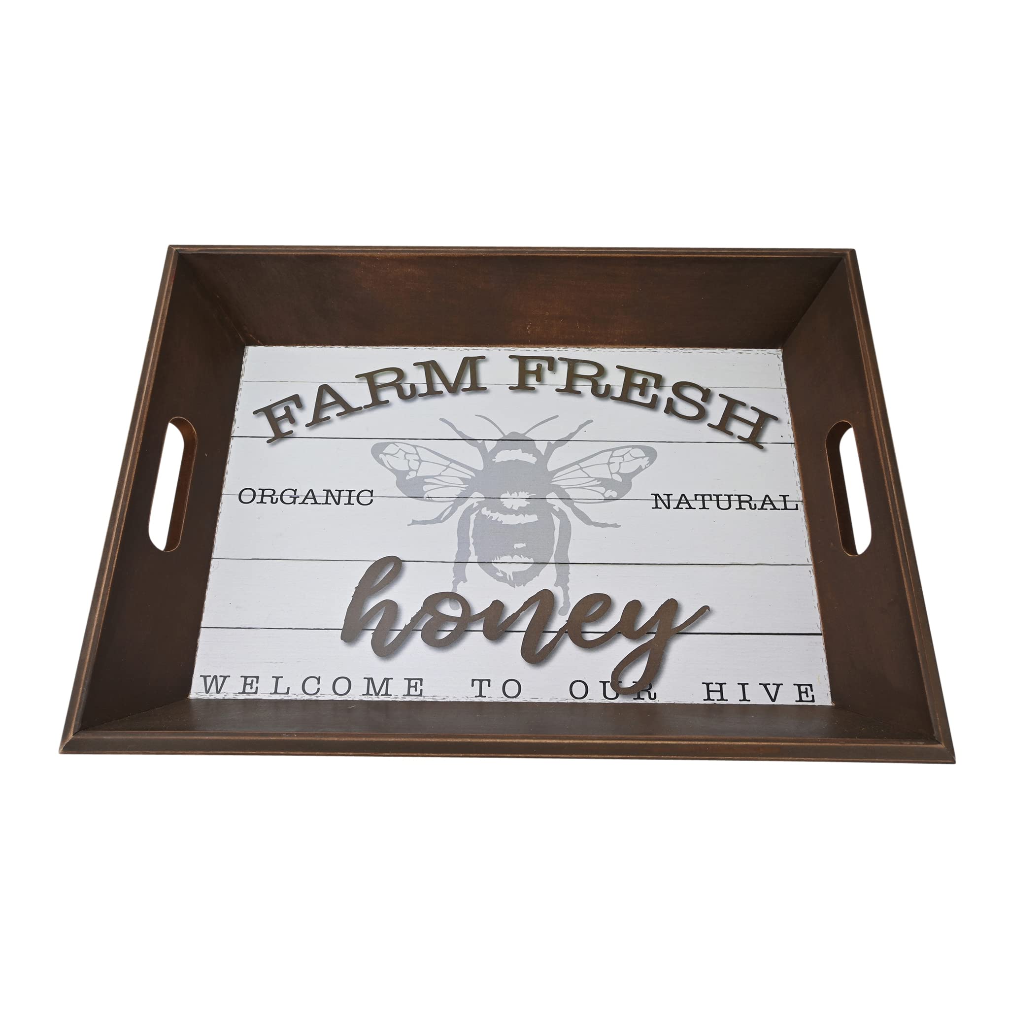 Boston Warehouse 18" TRAY WOOD ANGLED SIDES BEES