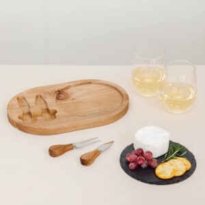 Weddingstar Custom Engraved Circular Wooden Acacia Plank and Slate Serving Tray Set with Fork and Cheese Knife - Mr. & Mrs.