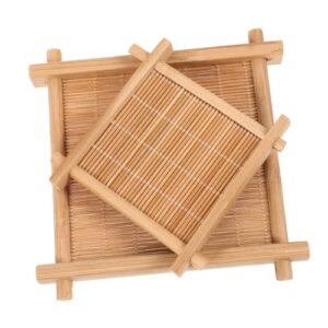 bestoyard 2pcs bamboo mat coffee serving tray decorative coaster bamboo tea serving tray decorative serving tray anti embellishments for crafting bamboo cup pad office breakfast plate wooden