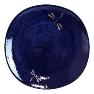 Ebros Made in Japan Pack Of 4 Midnight Blue Tombo Dragonfly Ceramic Porcelain Dinner Plates Dishes For Salads Pasta Noodles Stir Fry Main Course Entrée Dining Dinnerware Serving Platters