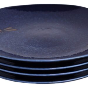 Ebros Made in Japan Pack Of 4 Midnight Blue Tombo Dragonfly Ceramic Porcelain Dinner Plates Dishes For Salads Pasta Noodles Stir Fry Main Course Entrée Dining Dinnerware Serving Platters