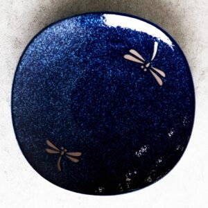 Ebros Made in Japan Pack Of 4 Midnight Blue Tombo Dragonfly Ceramic Porcelain Dinner Plates Dishes For Salads Pasta Noodles Stir Fry Main Course Entrée Dining Dinnerware Serving Platters