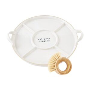 mud pie farm crudite set, platter 13" dia | brush 4" x 3 1/2" white