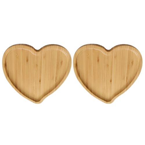 DOITOOL Wooden Serving Platter 2 Pcs Bamboo Plates Heart Shaped Wooden Serving Plate Snack Dessert Fruit Plate Bread Tray Dishes for Hotel Restaurant Home (19.5x19.5x1.6 cm) Small Wooden Tray