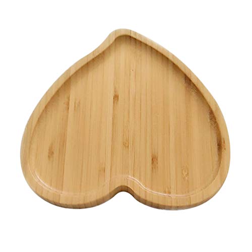 DOITOOL Wooden Serving Platter 2 Pcs Bamboo Plates Heart Shaped Wooden Serving Plate Snack Dessert Fruit Plate Bread Tray Dishes for Hotel Restaurant Home (19.5x19.5x1.6 cm) Small Wooden Tray