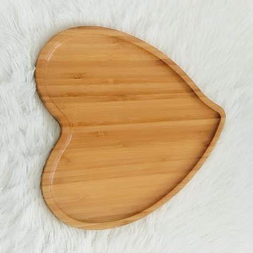 DOITOOL Wooden Serving Platter 2 Pcs Bamboo Plates Heart Shaped Wooden Serving Plate Snack Dessert Fruit Plate Bread Tray Dishes for Hotel Restaurant Home (19.5x19.5x1.6 cm) Small Wooden Tray