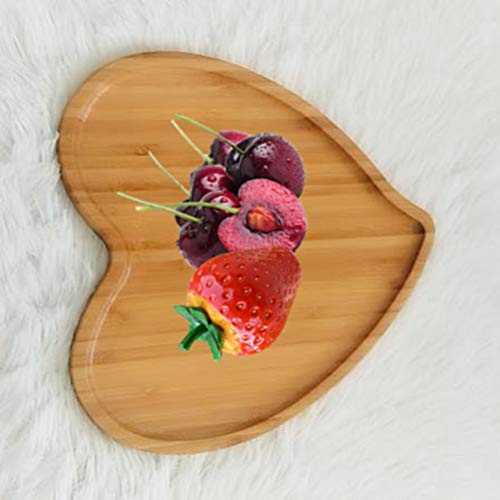 DOITOOL Wooden Serving Platter 2 Pcs Bamboo Plates Heart Shaped Wooden Serving Plate Snack Dessert Fruit Plate Bread Tray Dishes for Hotel Restaurant Home (19.5x19.5x1.6 cm) Small Wooden Tray