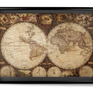 Vintage World Map Black Wooden Tray - Large