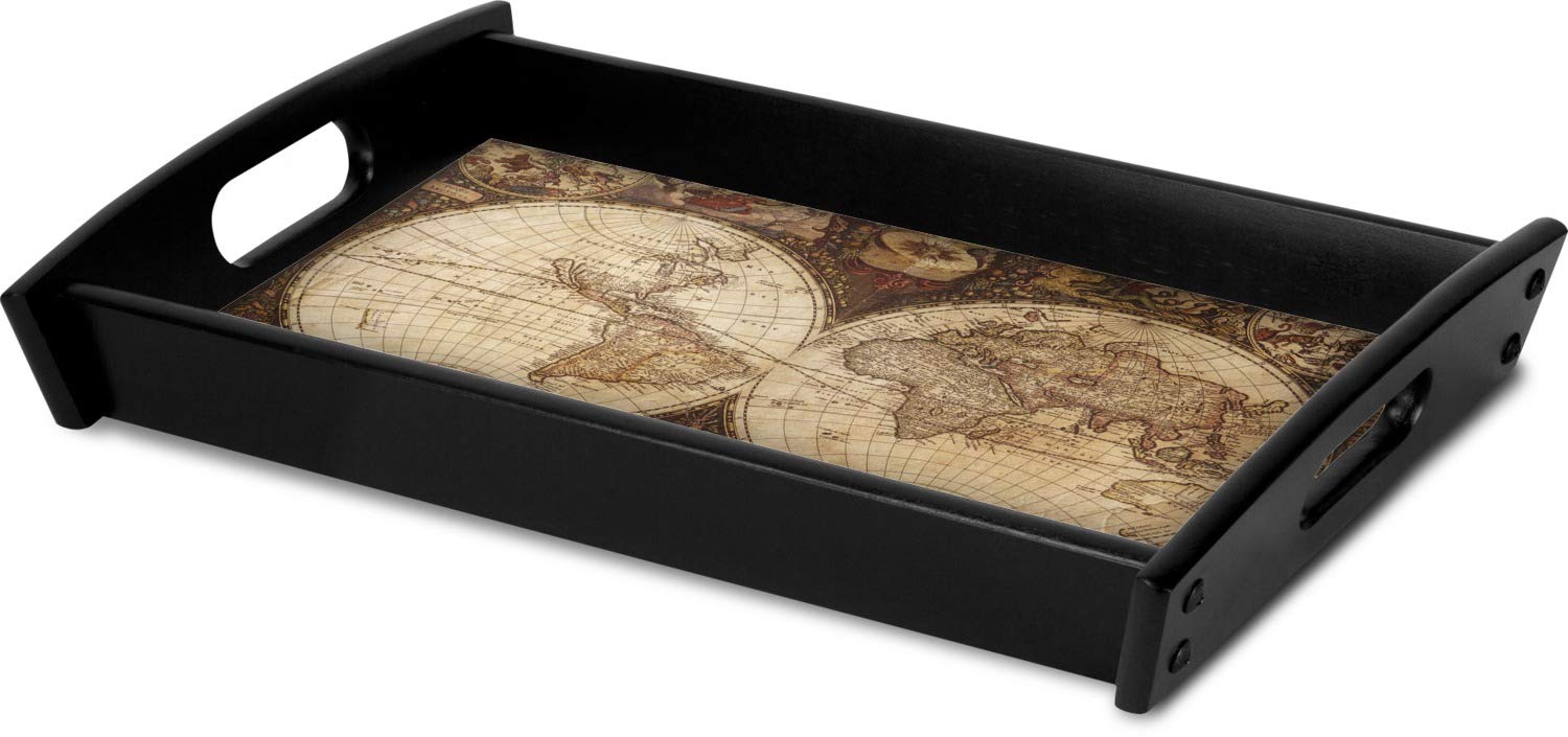 Vintage World Map Black Wooden Tray - Large