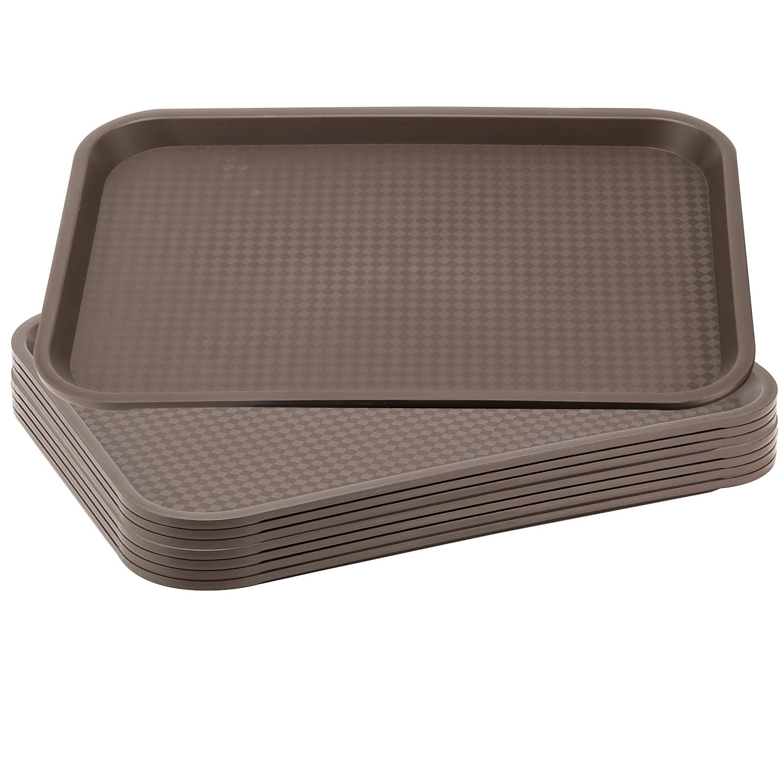 Fast Food Tray, SEHOI 8 Pack 16 x 12 Inches Plastic Fast Food Serving Tray, Coffee Color Rectangular Restaurant Tray, Cafeteria Tray for Restaurant, Kitchen, Party, Picnic