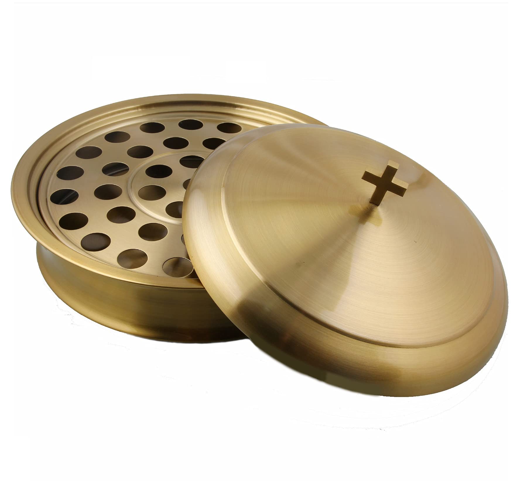 Communion Ware Holy Wine Serving Tray with A Cover - Stainless Steel (Brass/Gold)