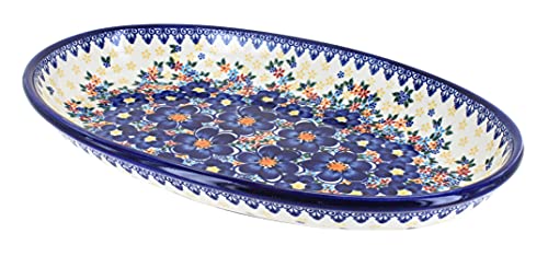 Blue Rose Polish Pottery Blue Dahlia Oval Platter