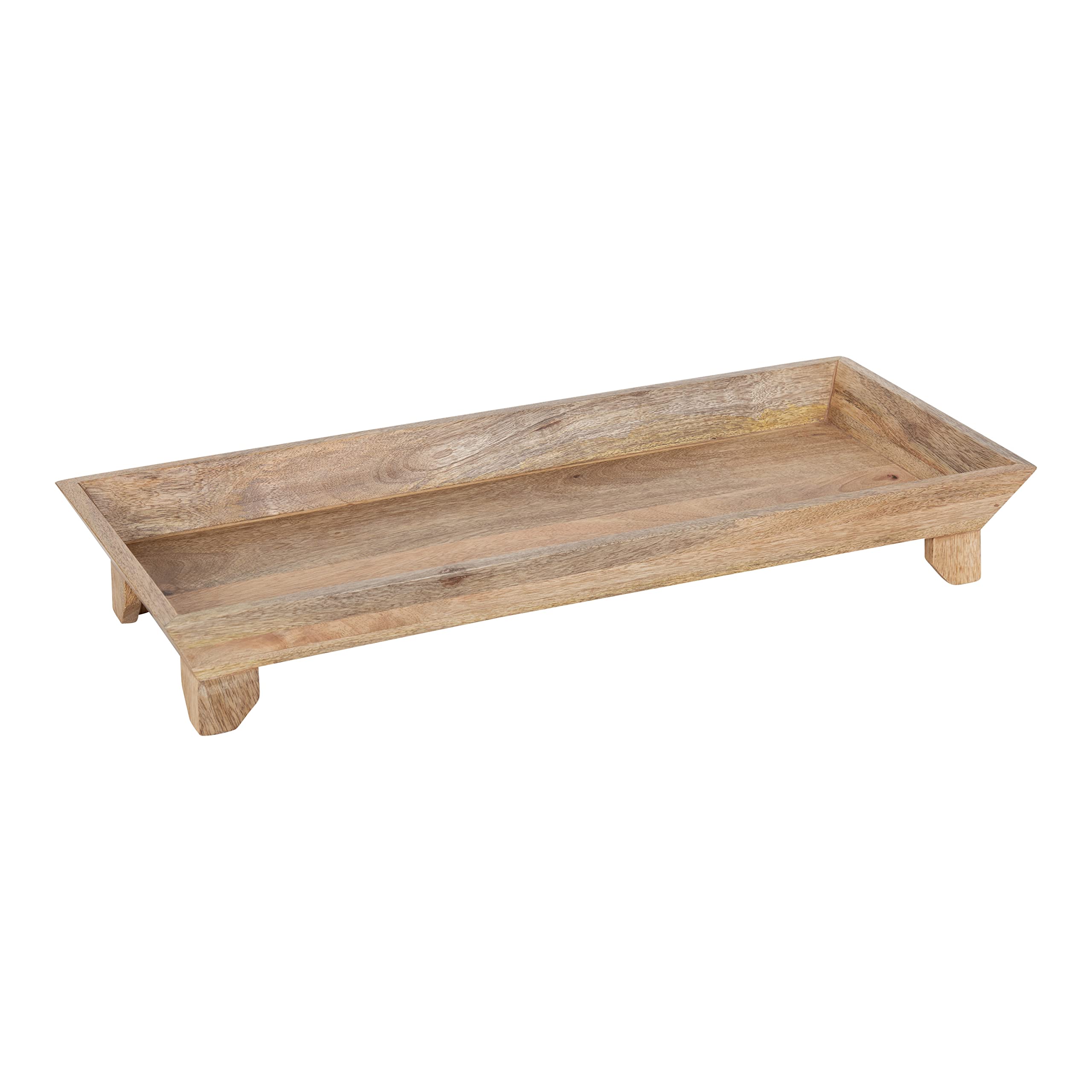 Kate and Laurel Bess Footed Decorative Food Safe Wooden Tray for Storage or Display, 24x10, Natural