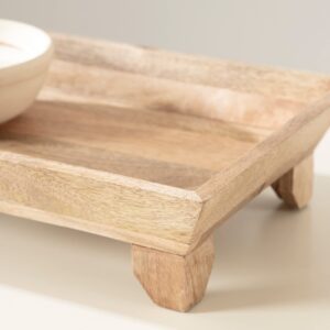 Kate and Laurel Bess Footed Decorative Food Safe Wooden Tray for Storage or Display, 24x10, Natural