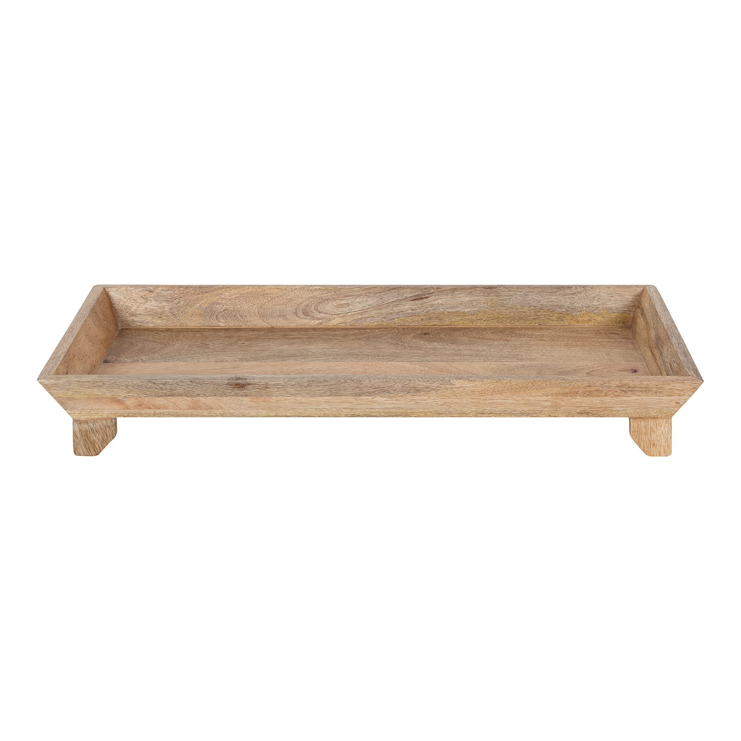 Kate and Laurel Bess Footed Decorative Food Safe Wooden Tray for Storage or Display, 24x10, Natural