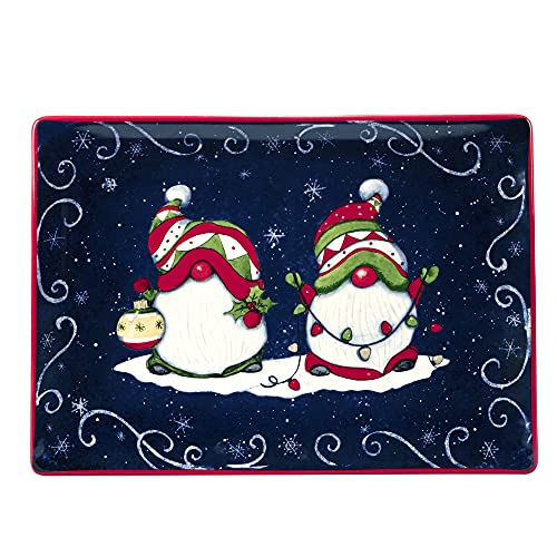 Certified International Holiday Magic Gnomes Rectangular Serving Platter, 14" X 10", Multicolor, Large