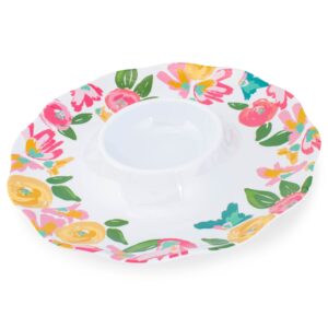 Mary Square Garden Party Pink Floral 15 inch Melamine Chip and Dip Serving Set