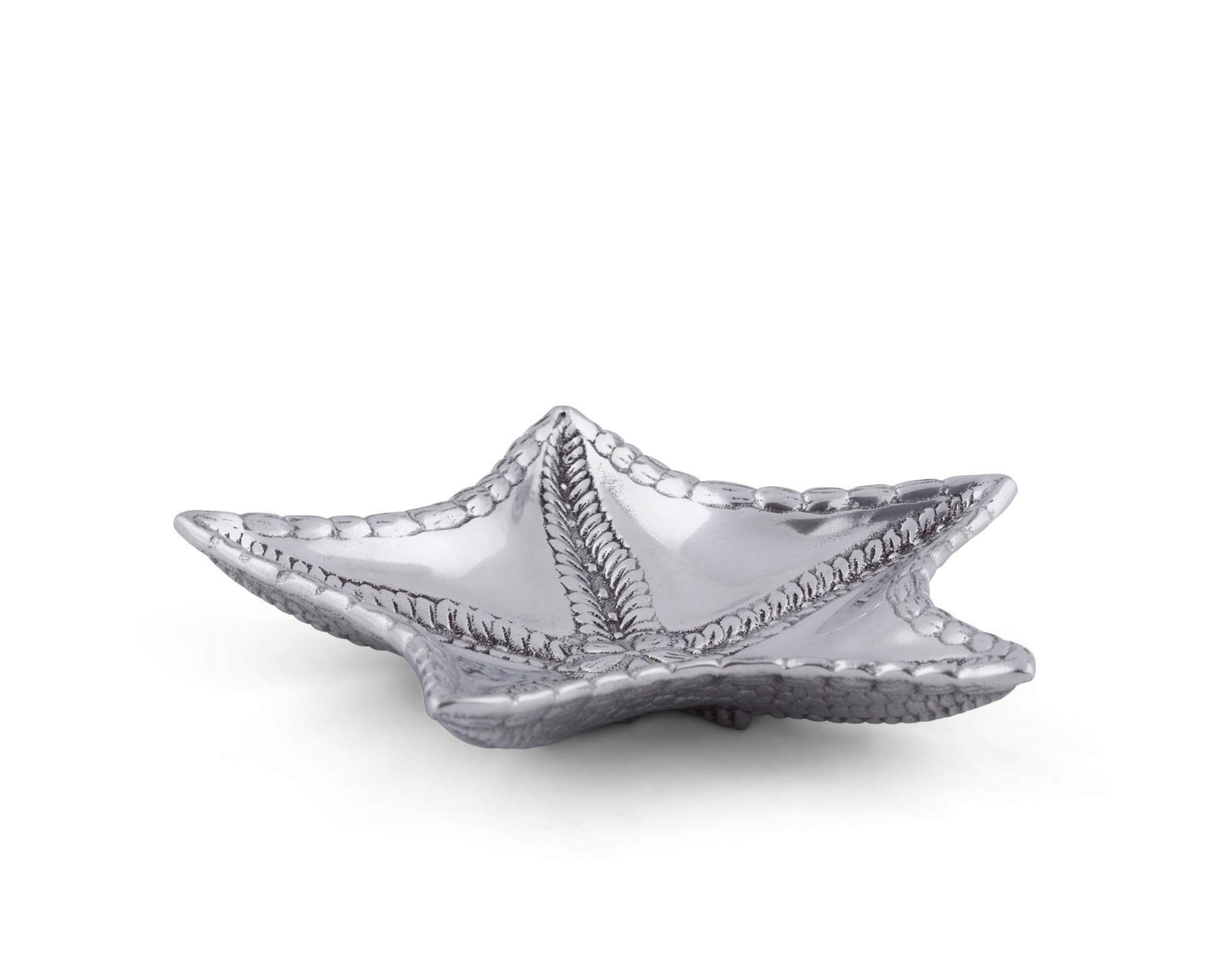 Arthur Court Aluminum Starfish Vanity Tray, Desktop Storage Organizer, Catchall, Valet, Nightstand or Dresser Serving Snack Tray - Ocean Décor Food Safe Hand Polished 6 inch X 7 inch